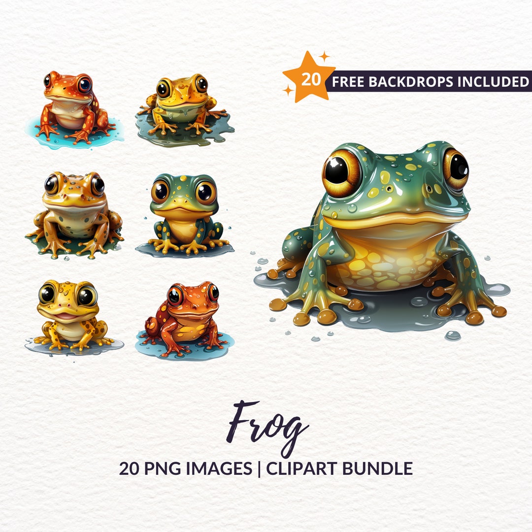Frog Clipart Bundle - 20 Transparent PNG Images for Digital Crafting ...