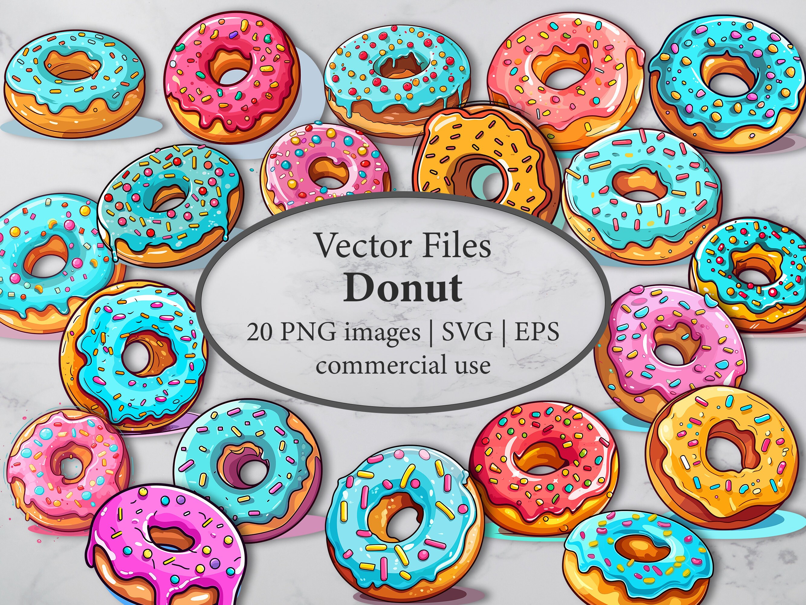 Donut Svg Bundle – Vector Files | 20 PNG, SVG, EPS Files | Instant ...