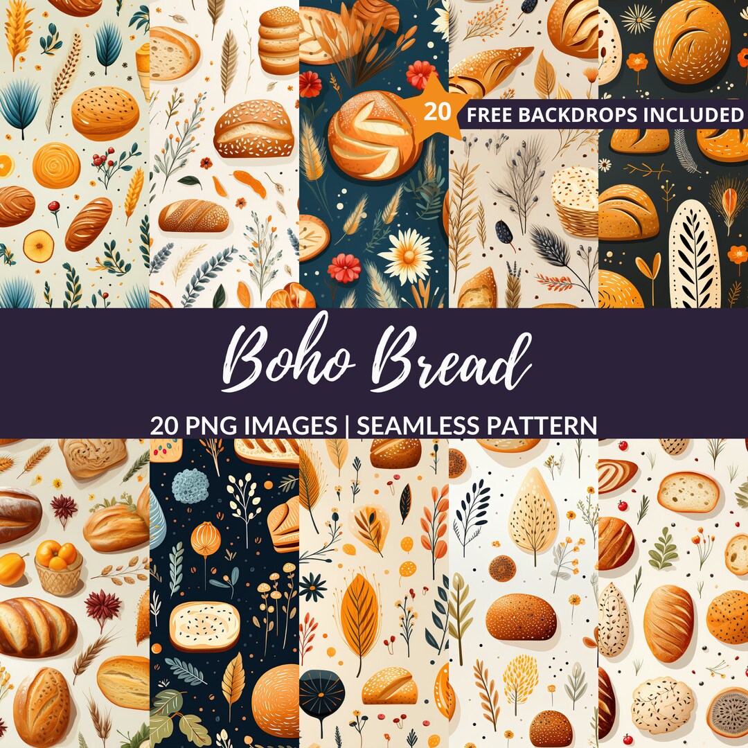 Boho Bread Seamless Pattern - 20 Sourdough Baking Backgrounds for ...