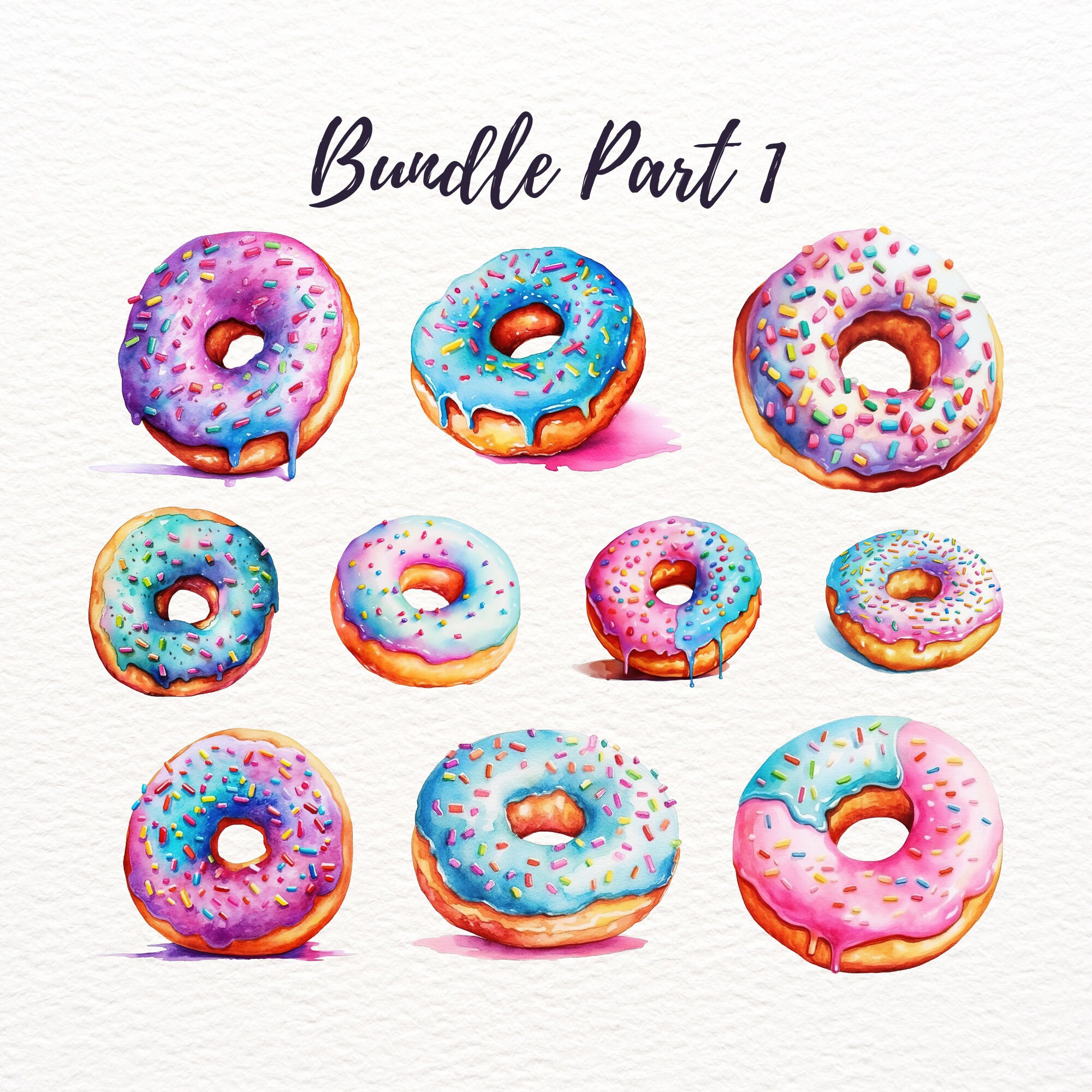 Watercolor Donut Clipart Bundle 20 Party Dessert PNG Graphics, Instant ...