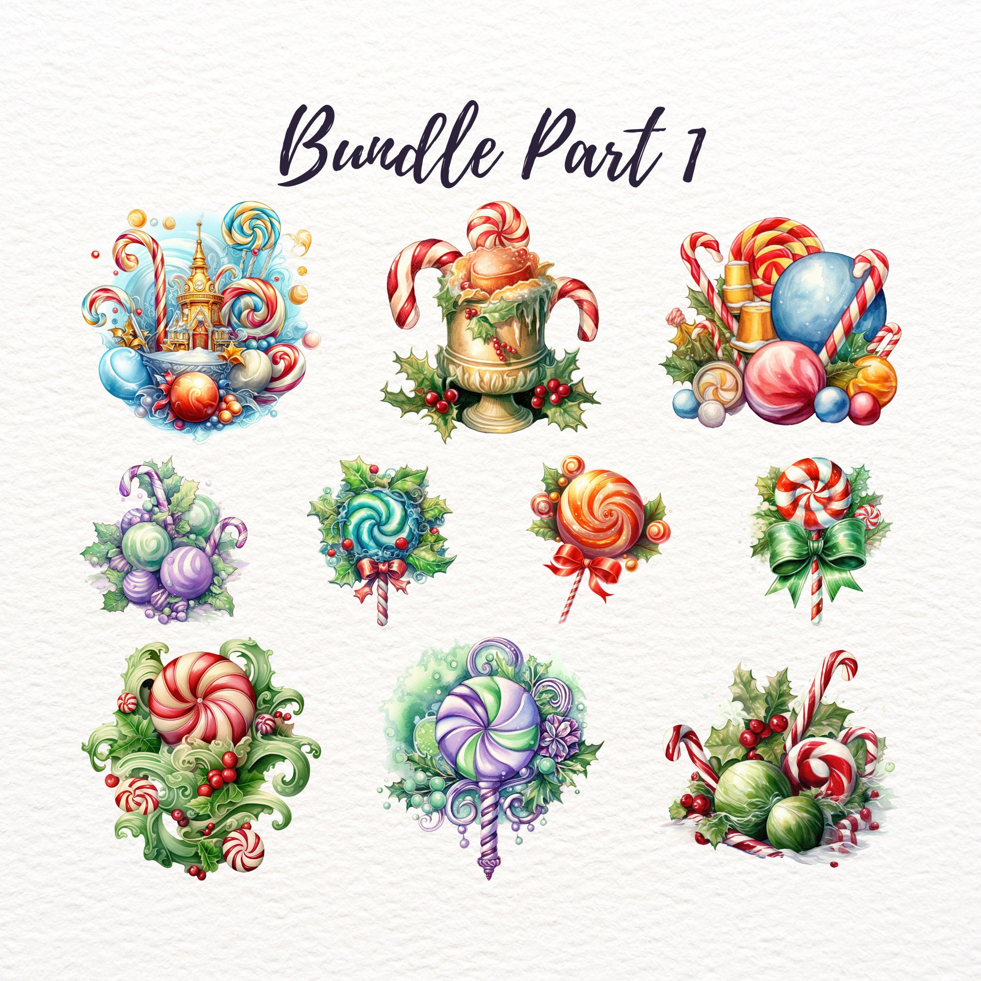 Watercolor Christmas Candy Clipart Bundle - 20 Festive Sweets ...