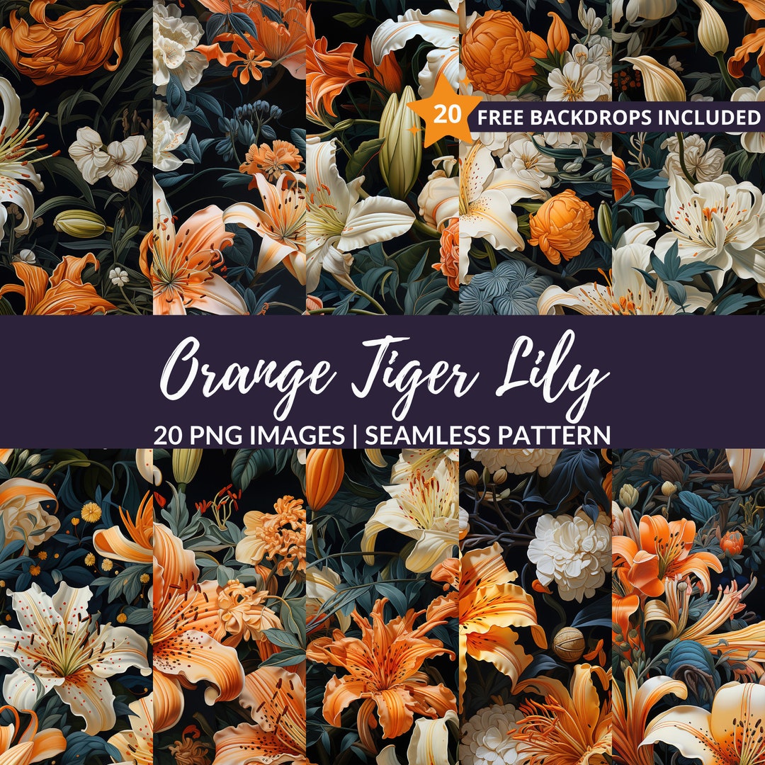 Orange Tiger Lily Seamless Pattern - 20 Floral Printable Paper ...