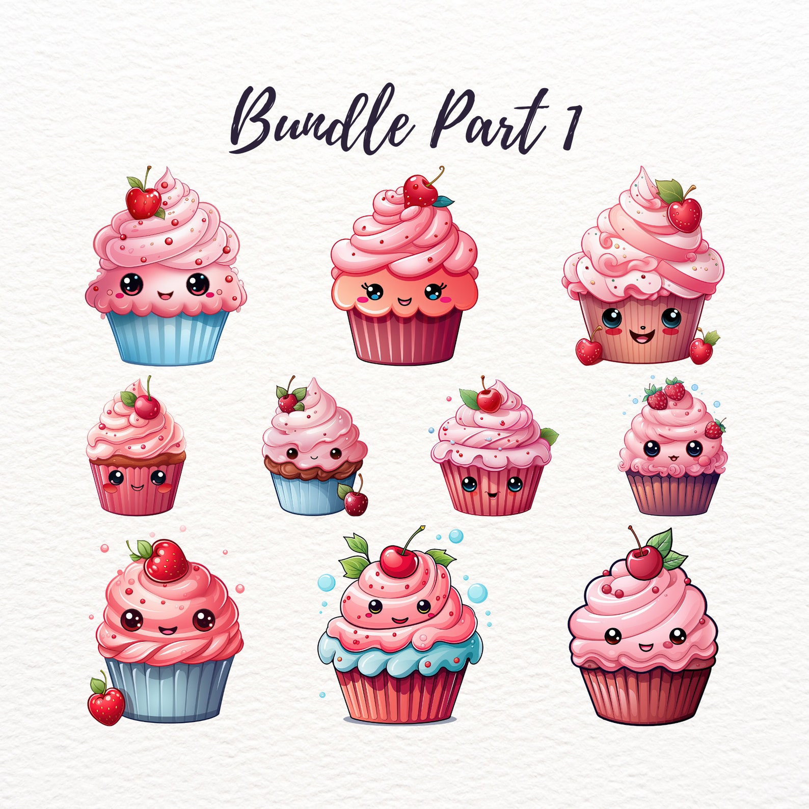 Kawaii Cupcake Clipart Bundle - 20 Adorable Cupcake Graphics, Cute ...