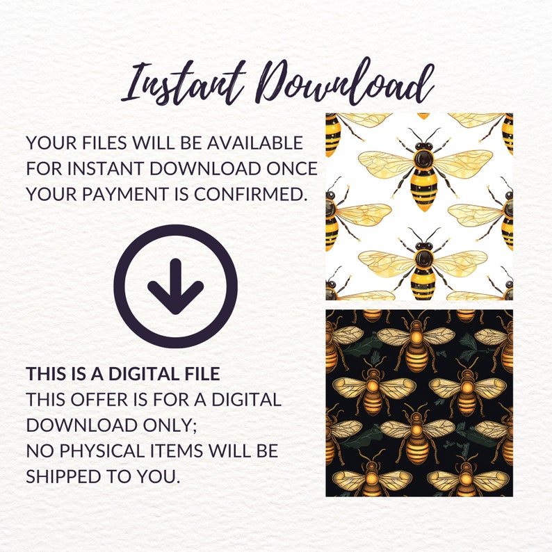 Honey Bee Seamless Pattern - 20PNG Digital Paper Backgrounds, Instant ...