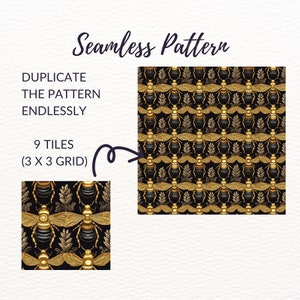Black & Gold Bee Seamless Pattern - 20 Digital Paper for Scrapbooking ...