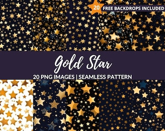 Black and Gold Star Digital Paper, Seamless Stars, Whimsical Golden ...