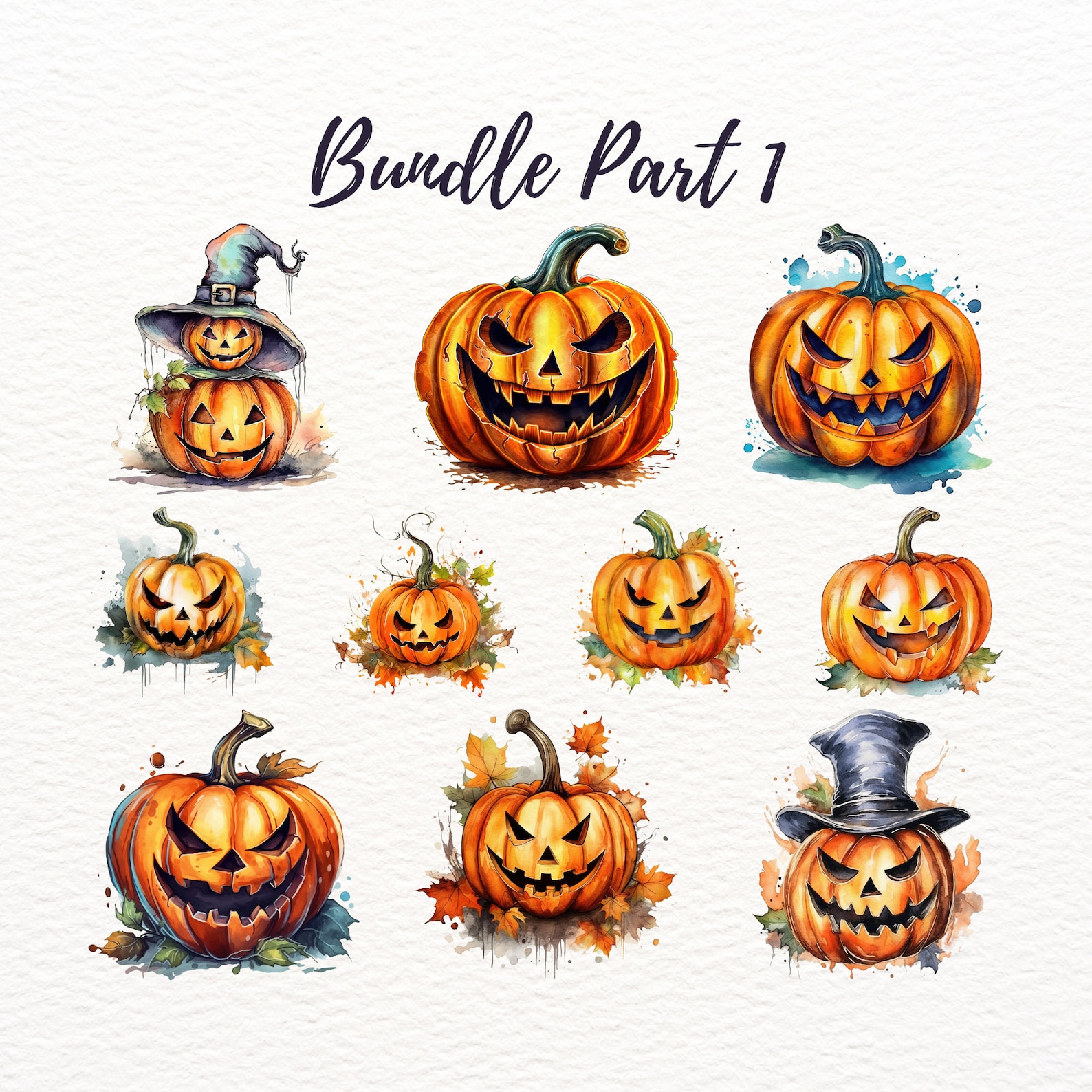 Watercolor Halloween Jack O'lantern Clipart Bundle - 20 Spooky and ...