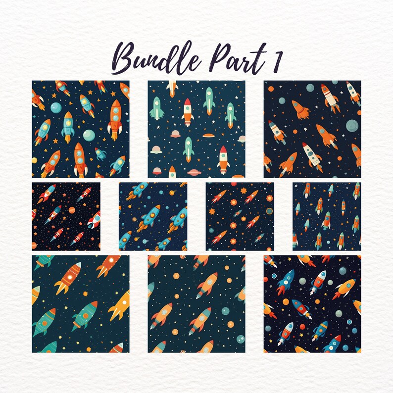 Space Rocket Seamless Pattern - 20 Galactic Space Ship Digital Paper ...