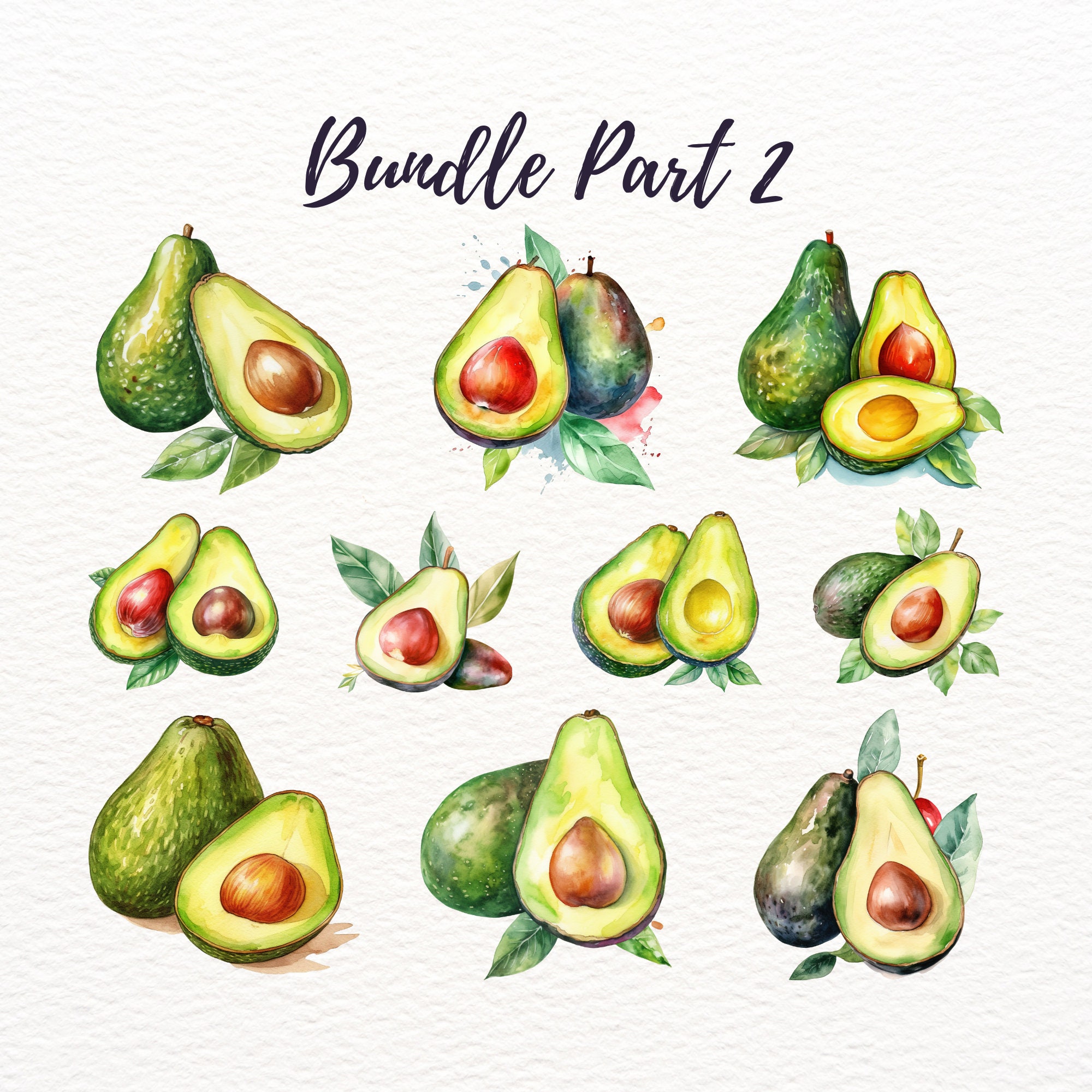 Watercolor Avocado Clipart Bundle 20 Digital Avocado Images, Fruit ...