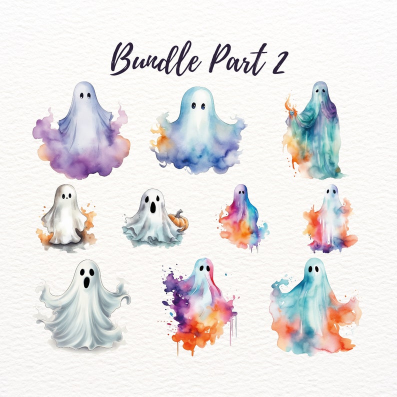 Watercolor Halloween Ghost Clipart Bundle 20 Spooky Decor Graphics ...