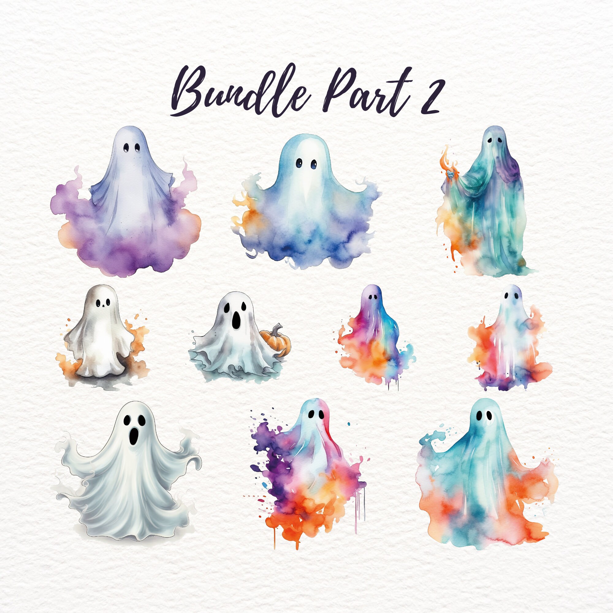 Watercolor Halloween Ghost Clipart Bundle 20 Spooky Decor Graphics ...