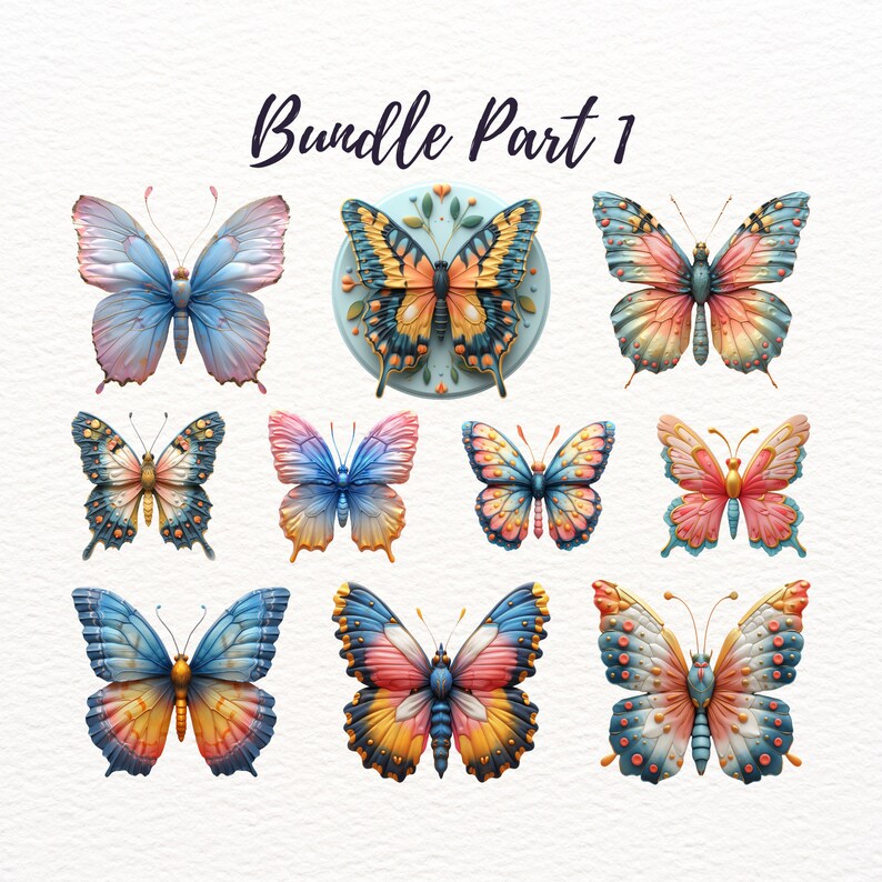 3D Pastel Butterfly Clipart Bundle - 20 Spring Nature Digital PNG for ...