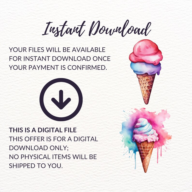 Watercolor Ice Cream Clipart Bundle 20 Summer Dessert PNG Images ...