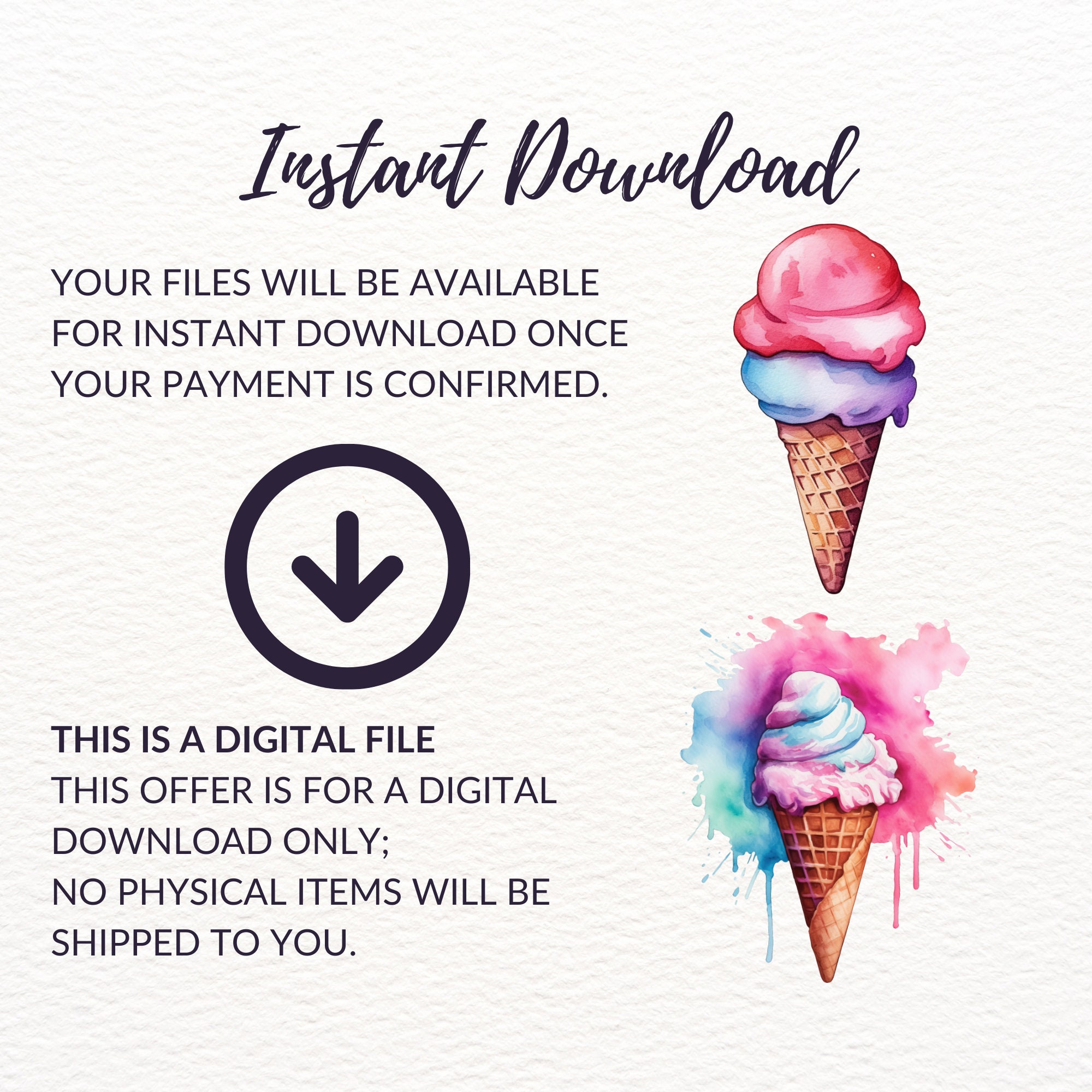 Watercolor Ice Cream Clipart Bundle 20 Summer Dessert PNG Images ...