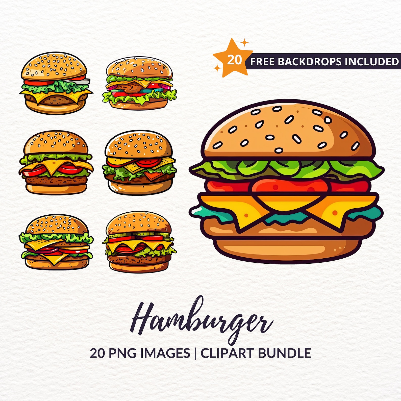 Hamburger Clipart Bundle 20 Fast Food PNG Images for Digital ...
