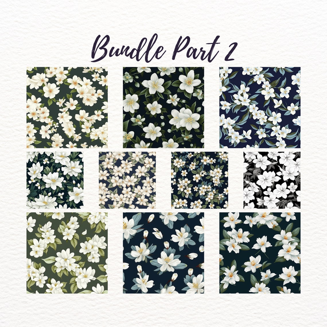 White Flower Seamless Pattern - 20 Watercolor Floral Digital Paper for ...