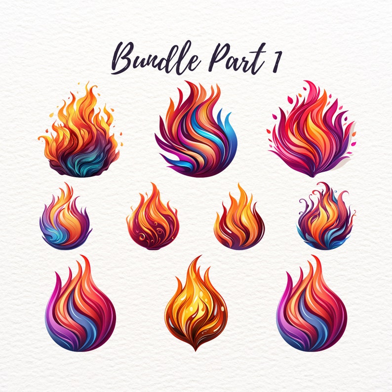 Fiery Flame Clipart Bundle - 20 Blazing Fire PNG Images for Digital ...