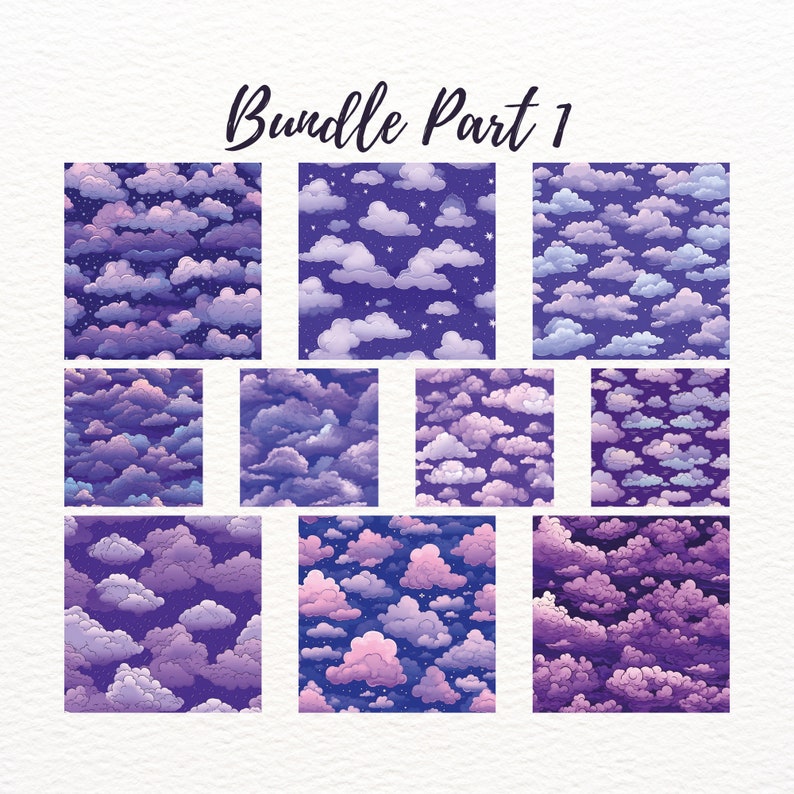 Purple Cloud Seamless Pattern - 20 Digital Paper, Night Sky Background ...