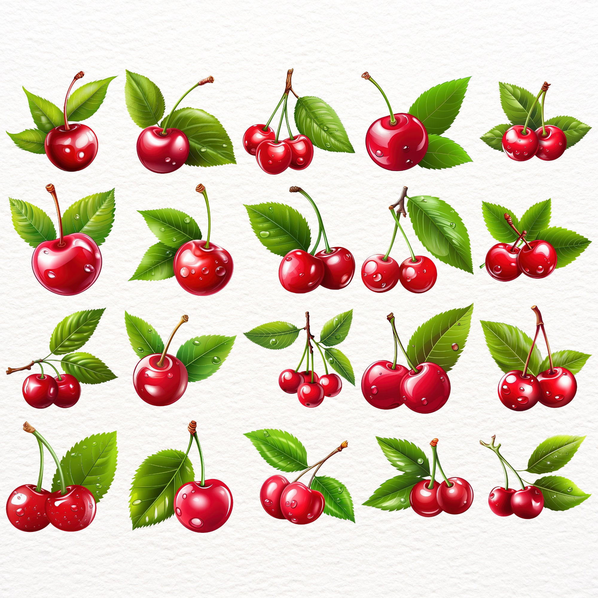 Cherry Clipart Bundle - 20 Fruit PNG Images, Sweet Red Cherry Graphics ...