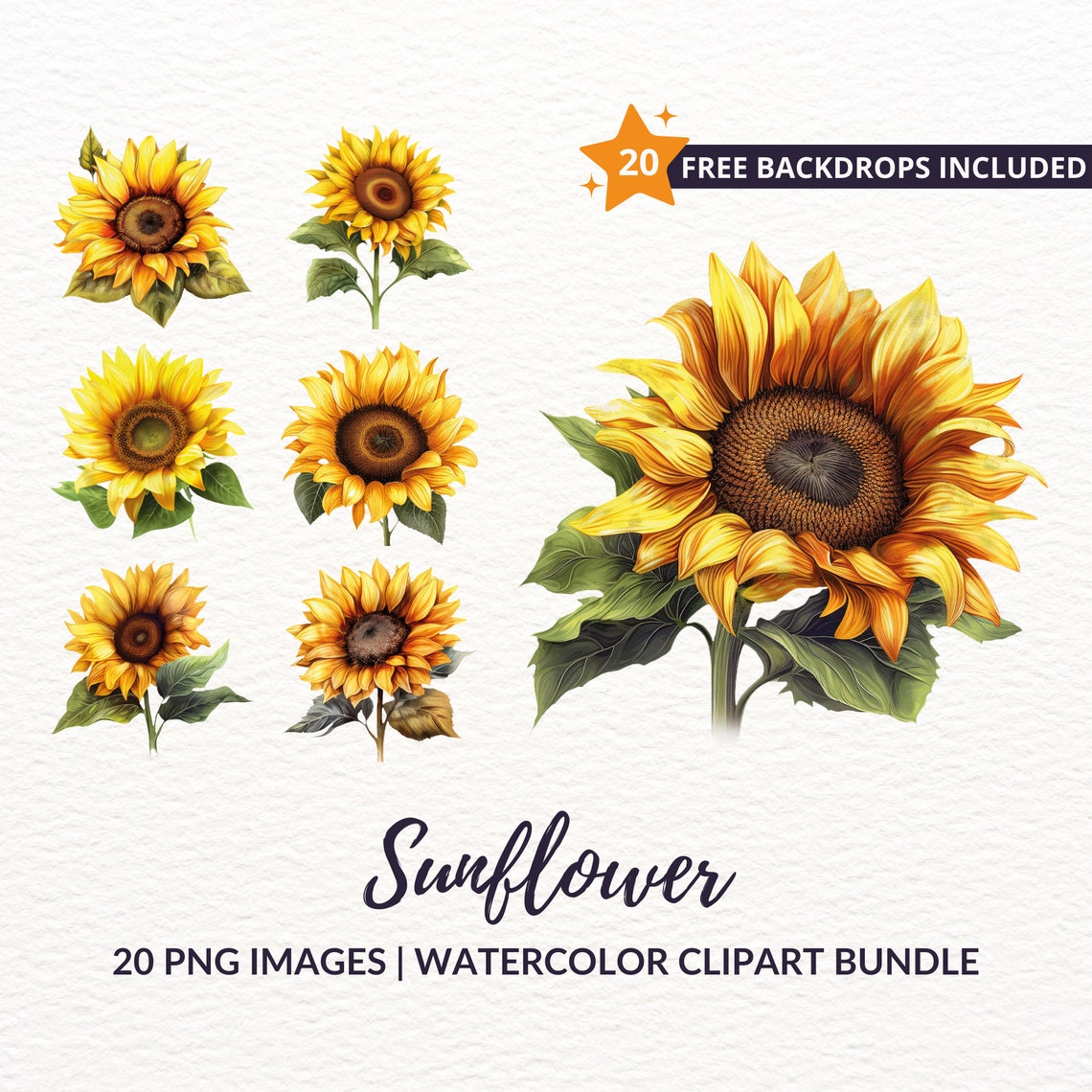 Watercolor Sunflower Clipart Bundle 20 Sunflower PNG Images - Etsy