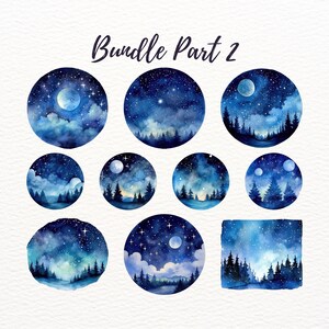 Watercolor Starry Night Sky Clipart Bundle - 20 Celestial and Mystical ...