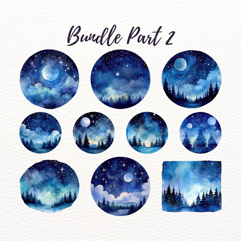 Watercolor Starry Night Sky Clipart Bundle 20 Celestial and Mystical ...