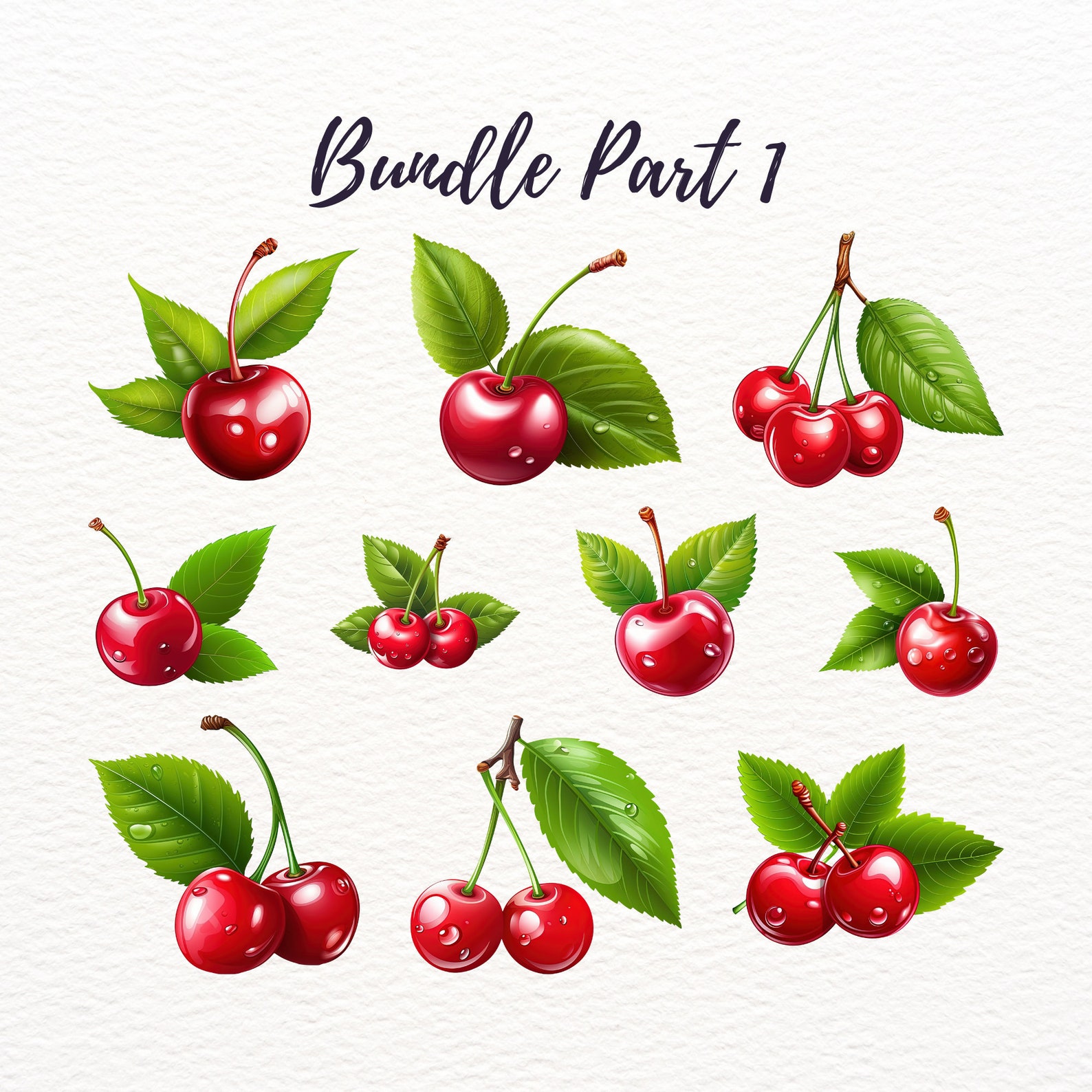 Cherry Clipart Bundle - 20 Fruit PNG Images, Sweet Red Cherry Graphics ...