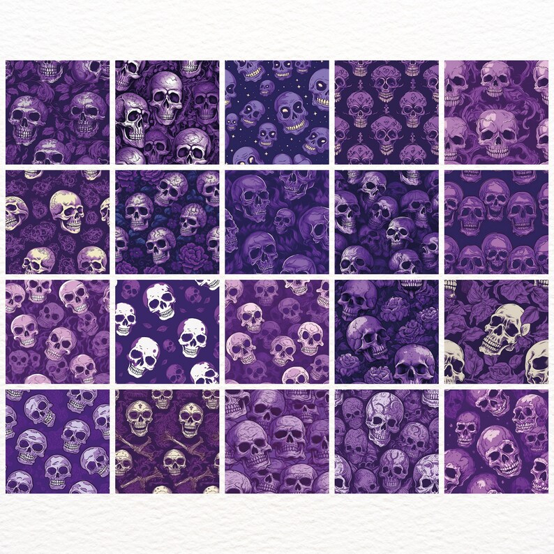Purple Skull Seamless Pattern - 20 Gothic Skull Digital Paper ...