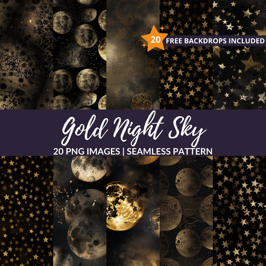Gold Night Sky Seamless Pattern - 20 Celestial Digital Paper, Instant ...