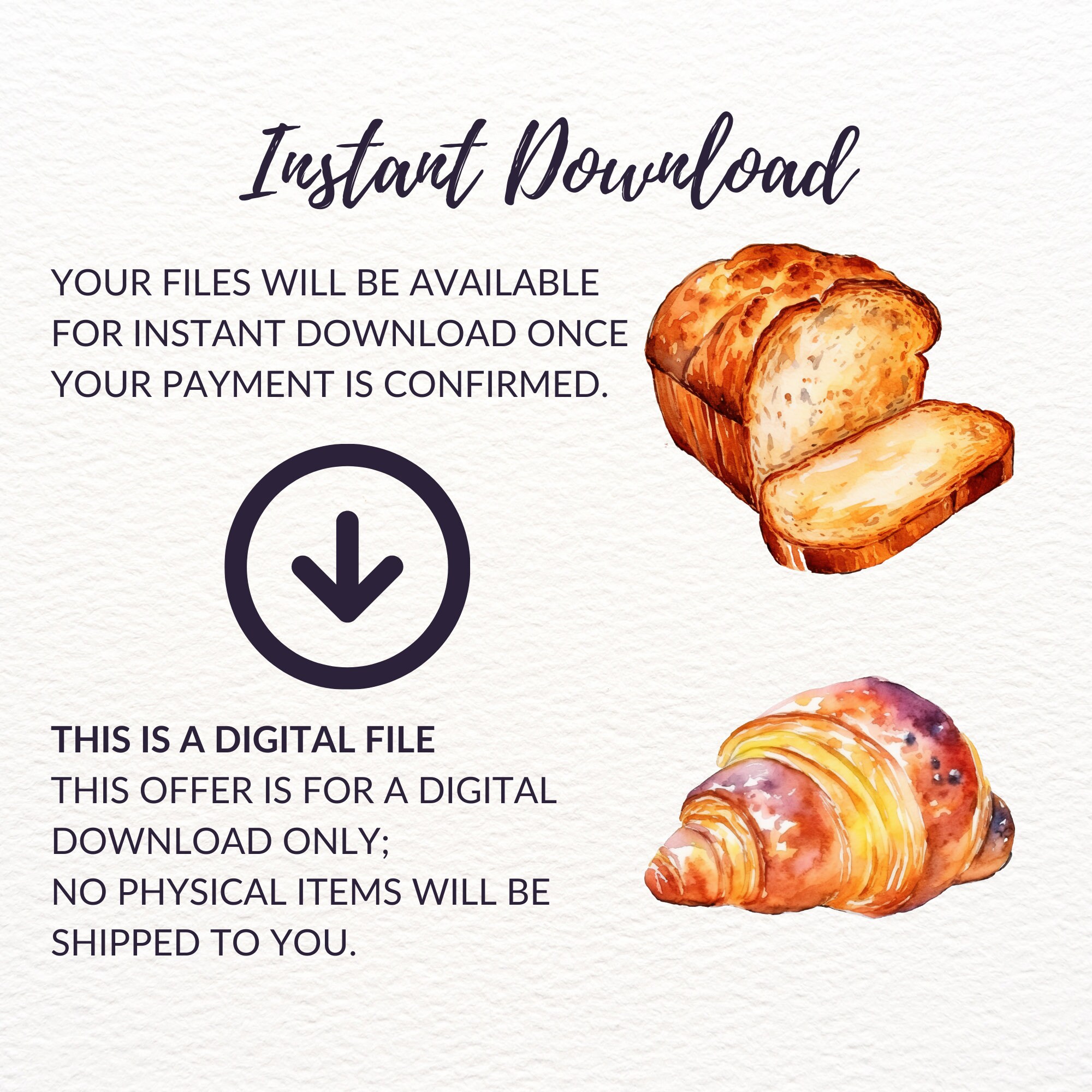 Watercolor Bread Bakery Clipart Bundle 20 Baked Goods Pngs for Culinary ...