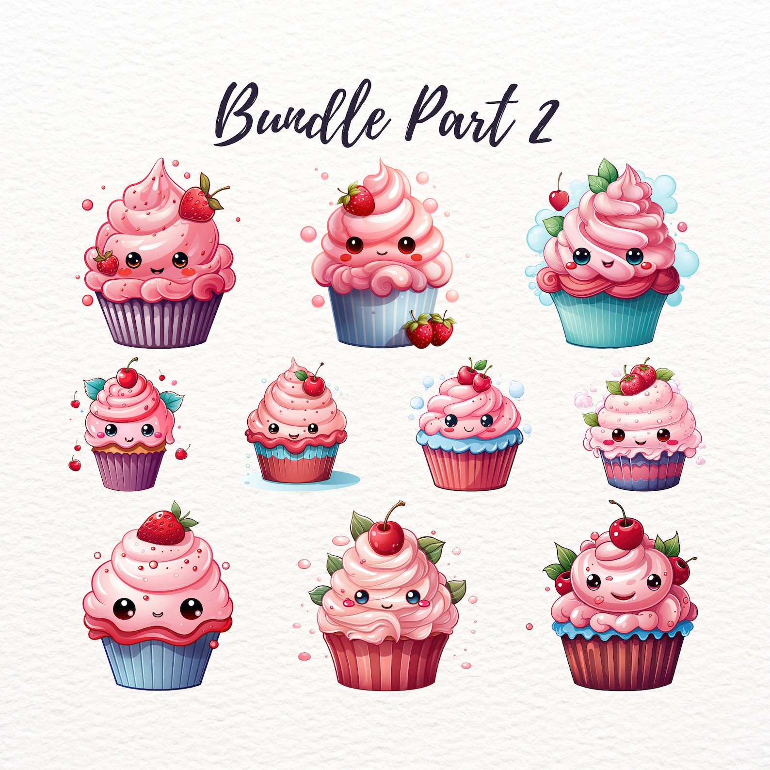 Kawaii Cupcake Clipart Bundle - 20 Adorable Cupcake Graphics, Cute ...