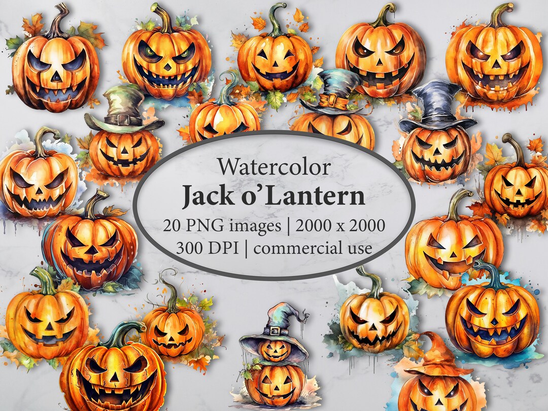 Watercolor Jack O'lantern Clipart Bundle 20 PNG Files - Etsy