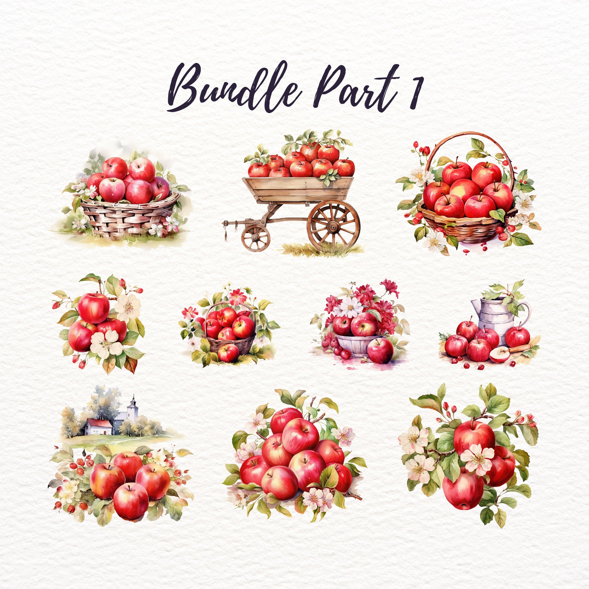 Watercolor Red Apple Clipart Bundle - 20 Digital Fruit PNG ...