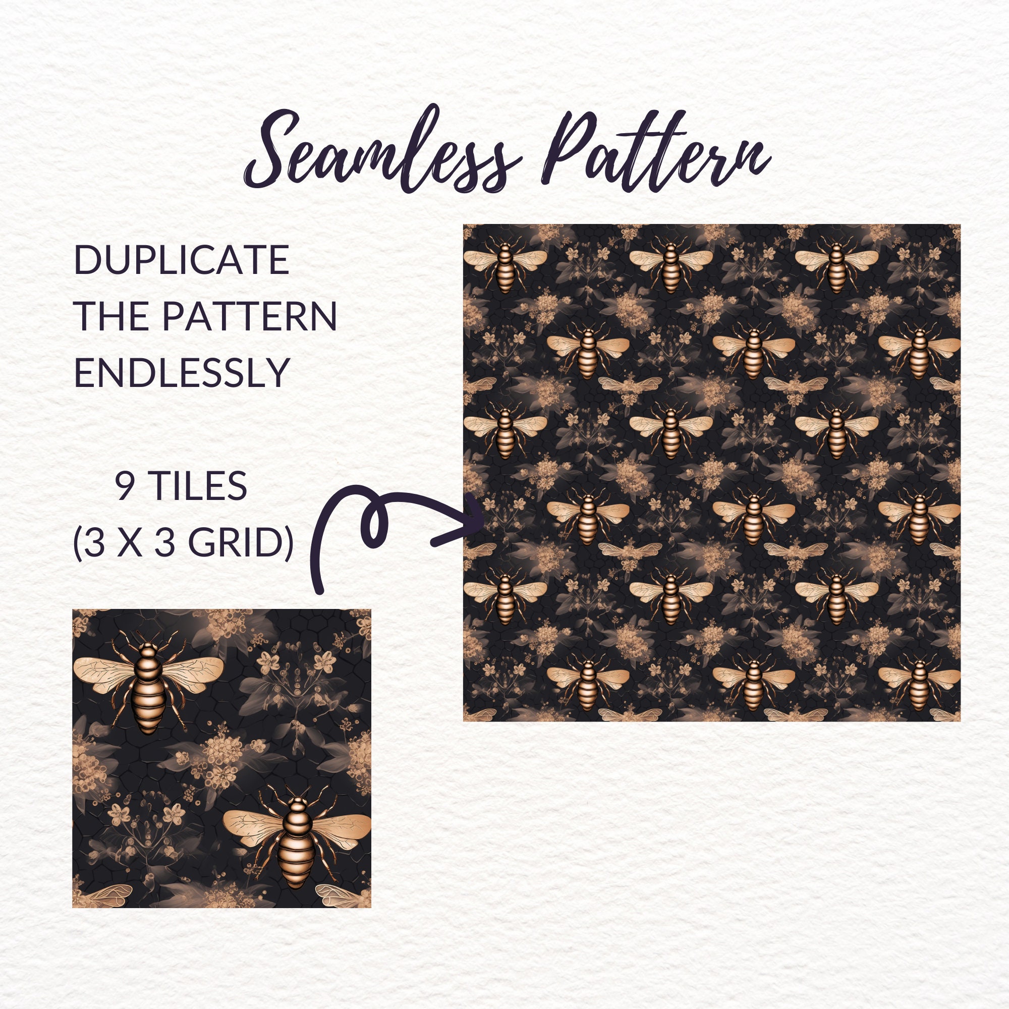 Rose & Gold Bee Seamless Pattern 20 PNG Sublimation Digital Prints ...