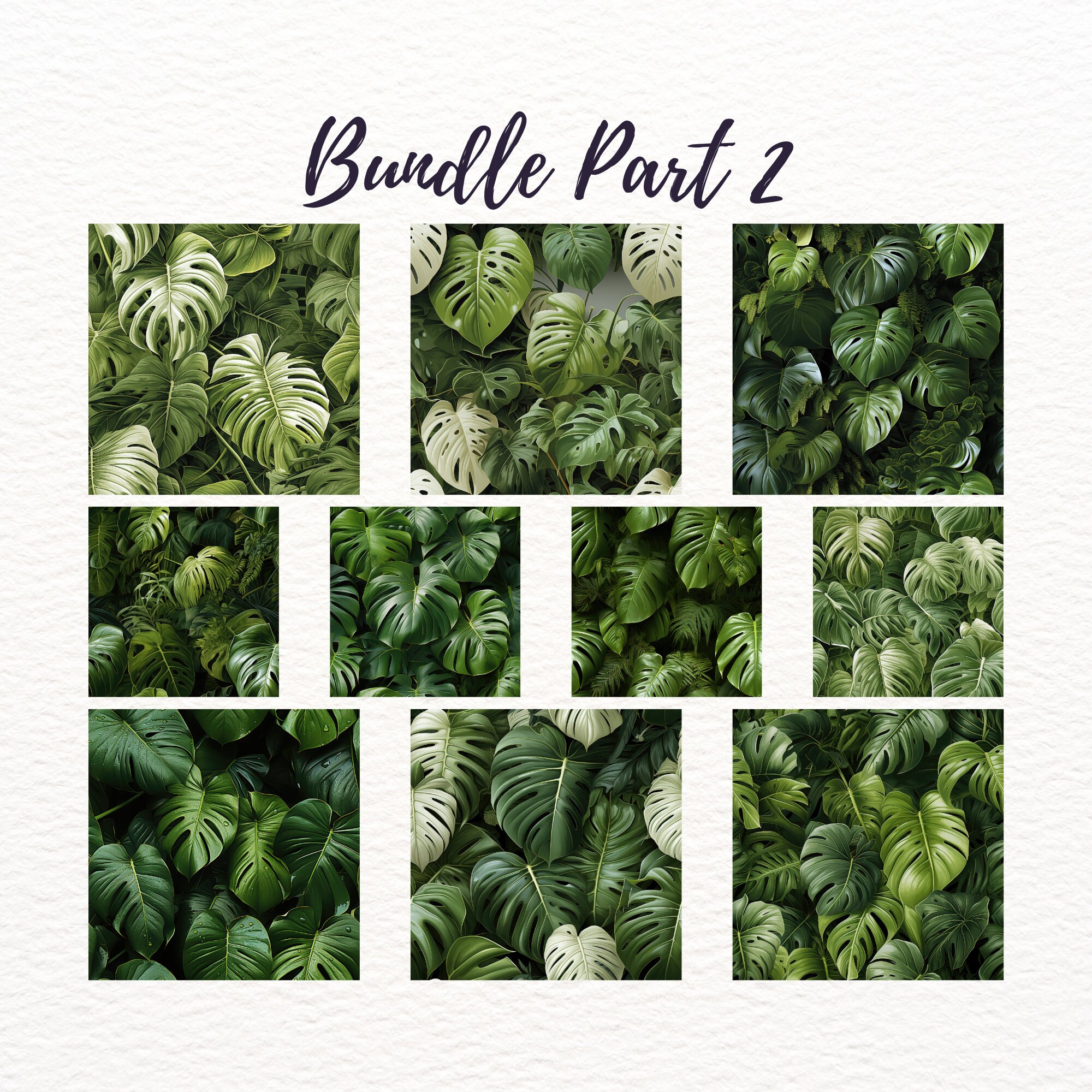 Monstera Leaf Seamless Pattern - 20 Tropical Green Leaves Digital Paper ...