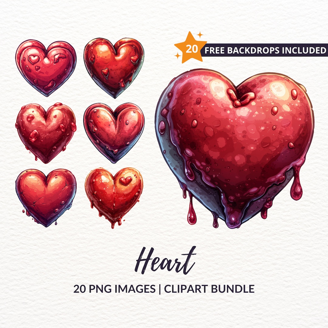 Heart Clipart Bundle - 20 Valentine Love PNG Images for Scrapbooking ...