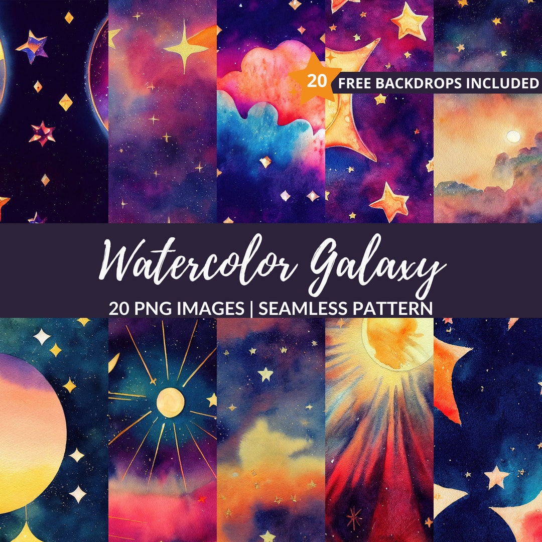Watercolor Galaxy Seamless Pattern - 20 PNG Celestial Digital Paper ...