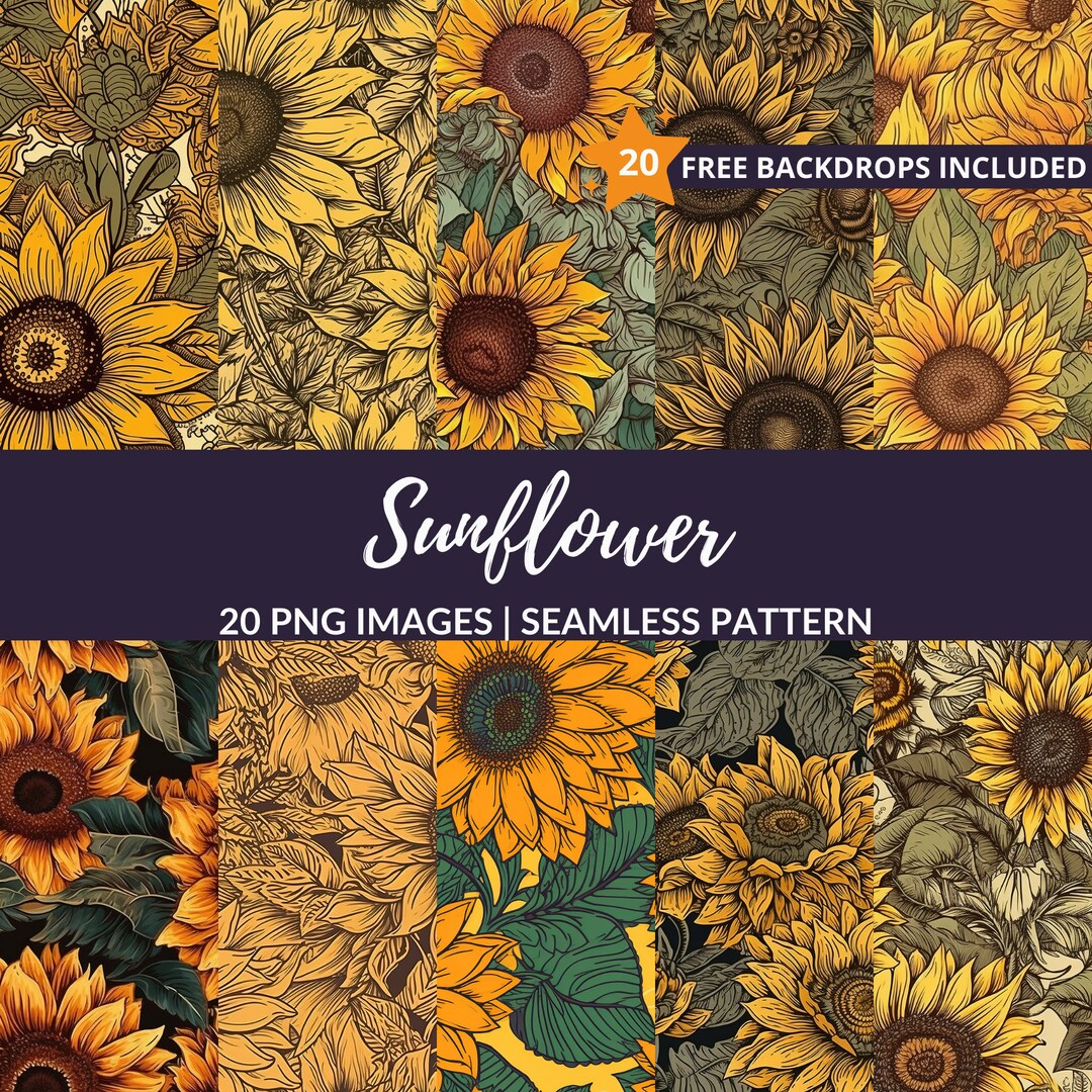Sunflower Seamless Pattern - 20 PNG Printable Paper Backgrounds ...