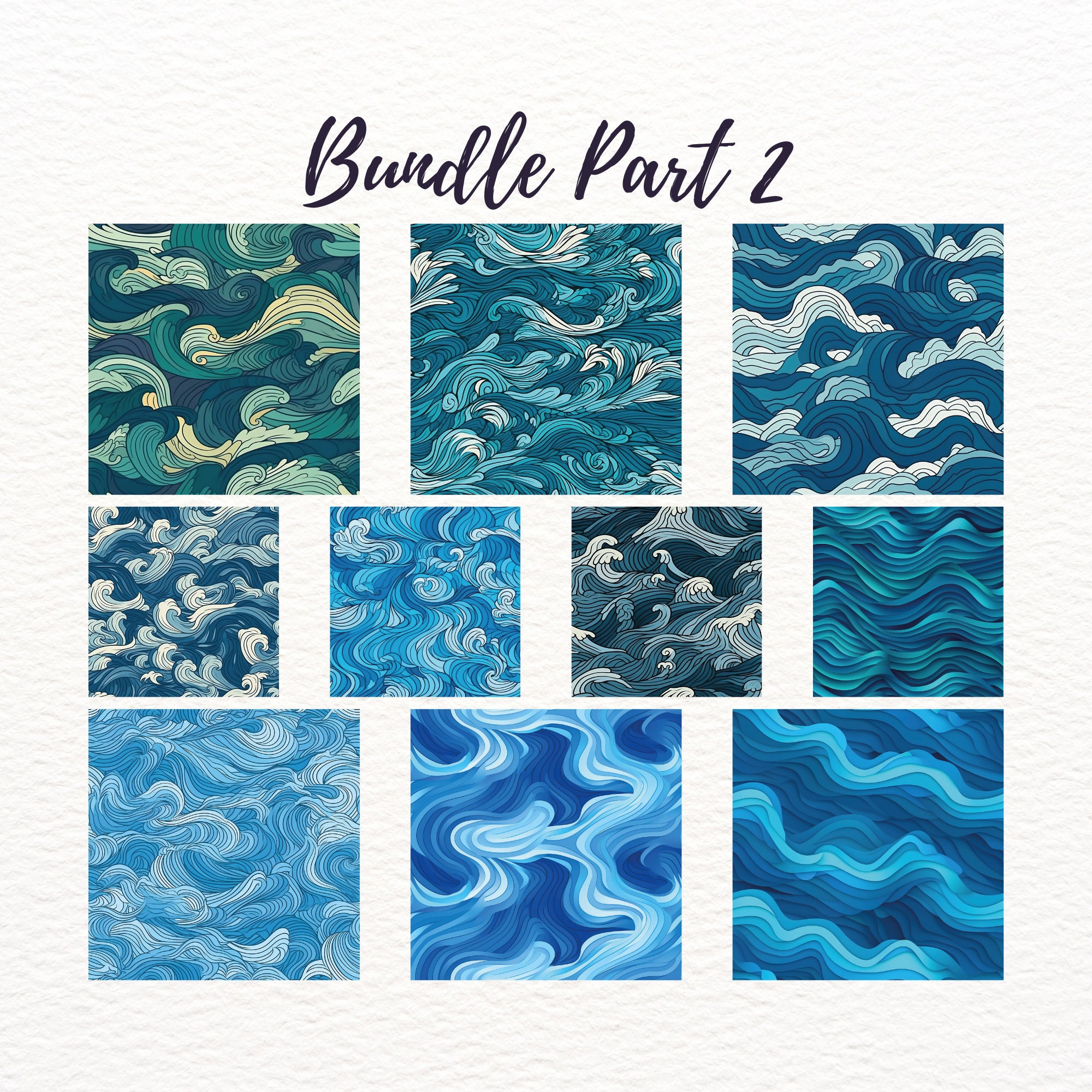 Ocean Wave Seamless Pattern - 20 Digital Scrapbook Paper, Instant ...