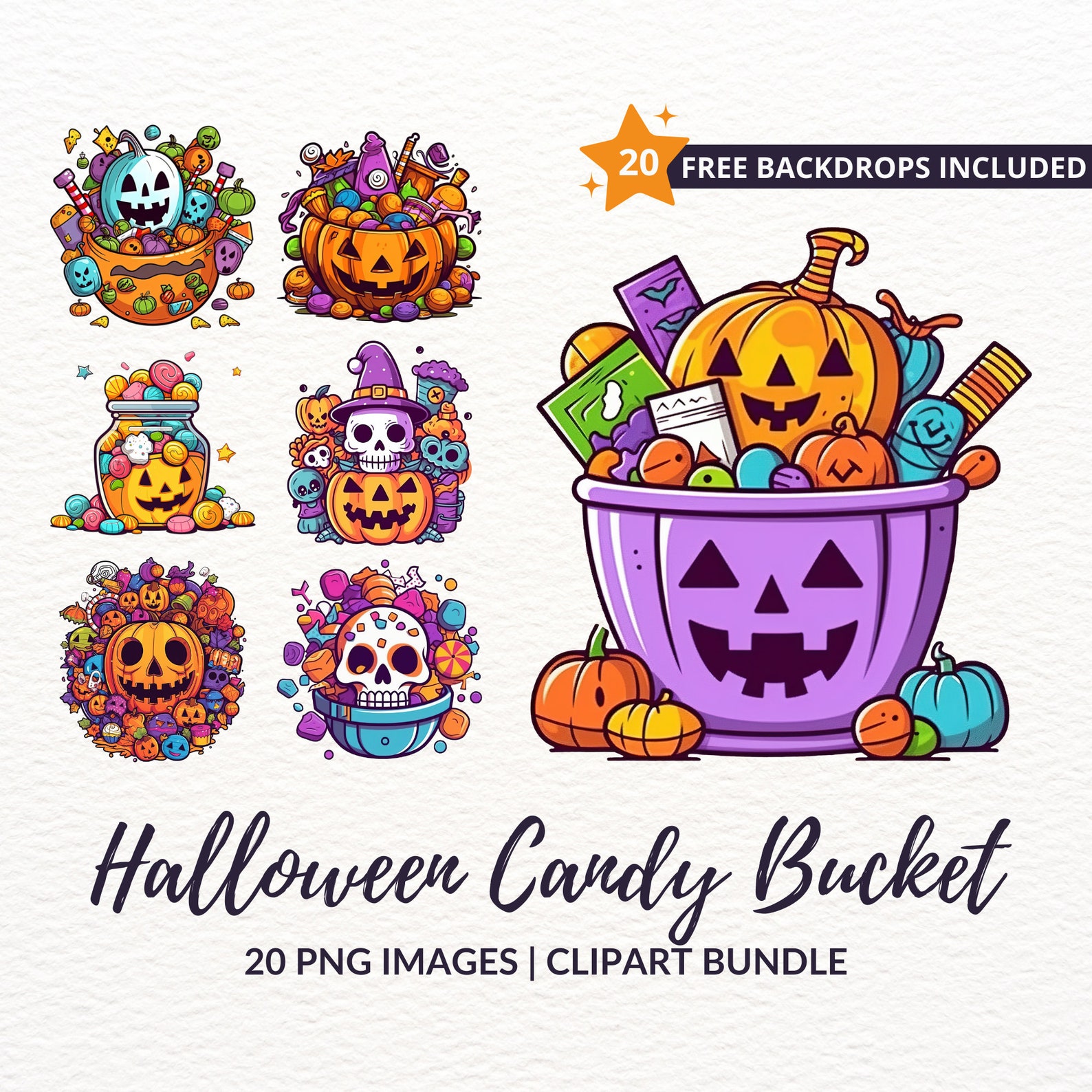 Halloween Candy Bucket Clipart Bundle - 20 Halloween Treat Bag and ...