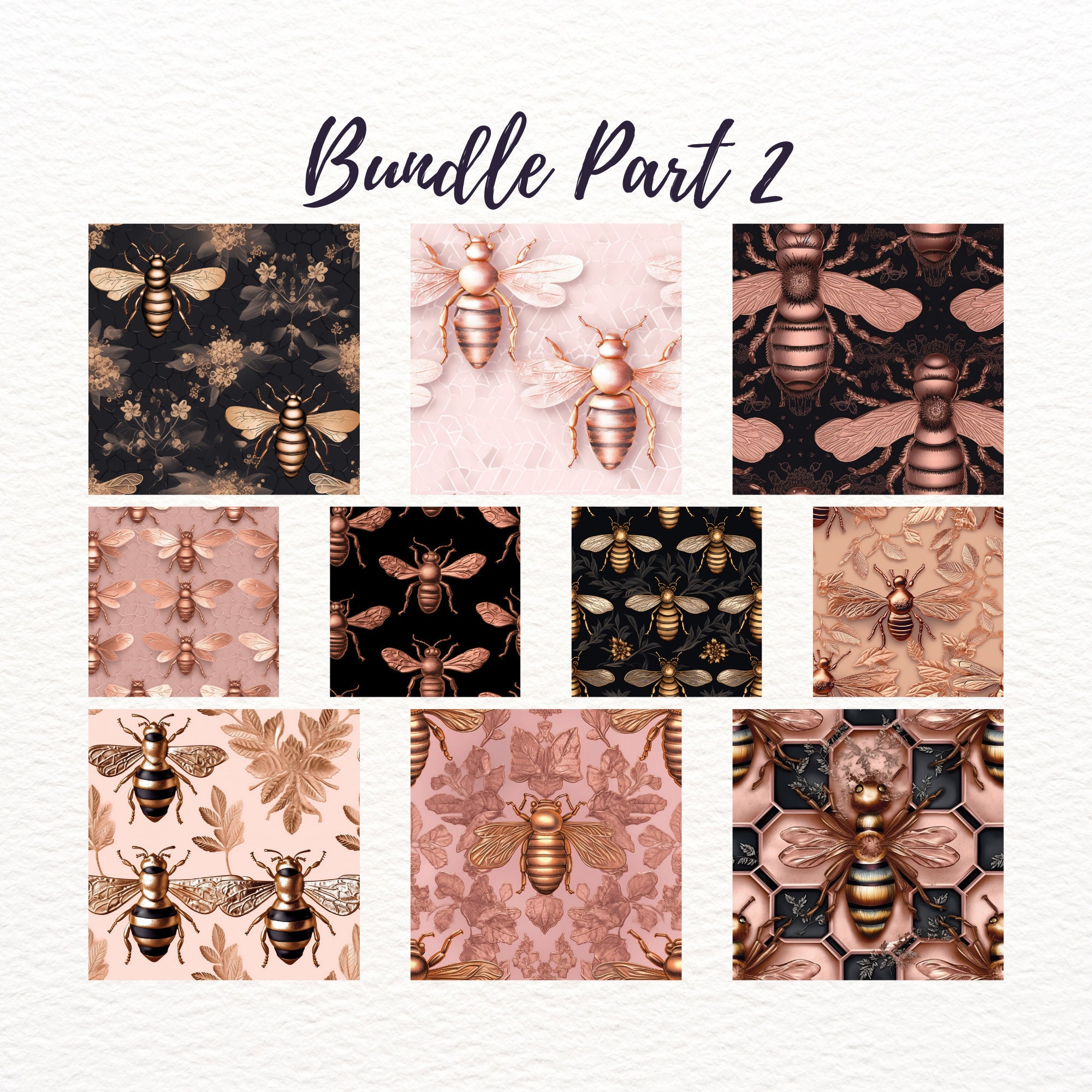 Rose & Gold Bee Seamless Pattern 20 PNG Sublimation Digital Prints ...