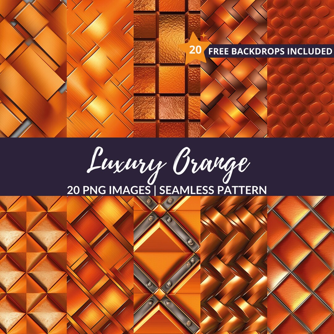 Luxury Orange Seamless Pattern - 20 PNG Metallic Backgrounds for ...
