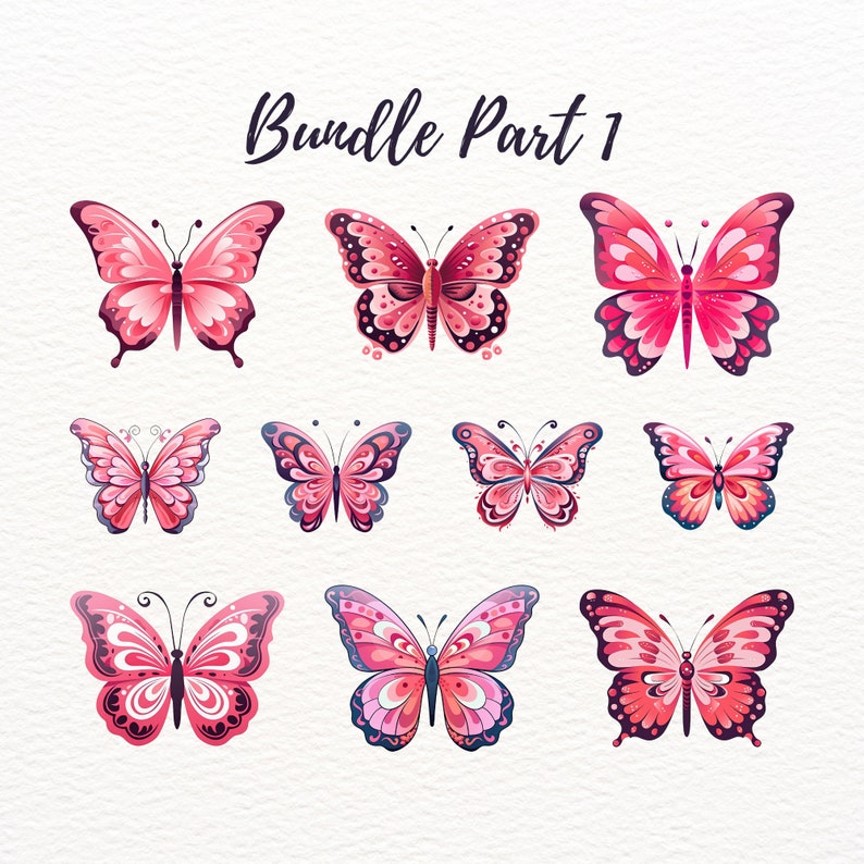 Pink Butterfly Clipart Bundle - 20 Nature Inspired Spring Garden PNG ...