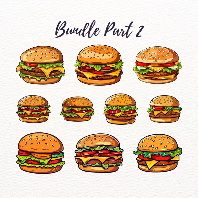 Hamburger Clipart Bundle 20 Fast Food PNG Images for Digital ...