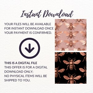 Rose & Gold Bee Seamless Pattern - 20 PNG Sublimation Digital Prints ...