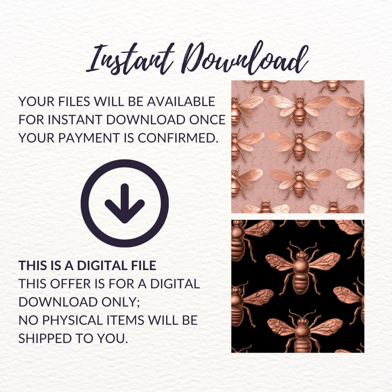 Rose & Gold Bee Seamless Pattern 20 PNG Sublimation Digital Prints ...