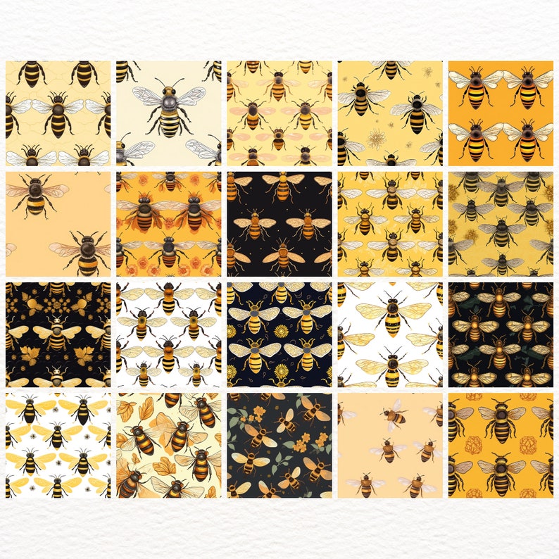 Honey Bee Seamless Pattern - 20PNG Digital Paper Backgrounds, Instant ...