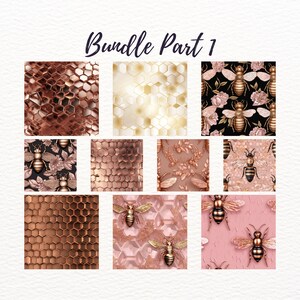 Rose & Gold Bee Seamless Pattern - 20 PNG Sublimation Digital Prints ...