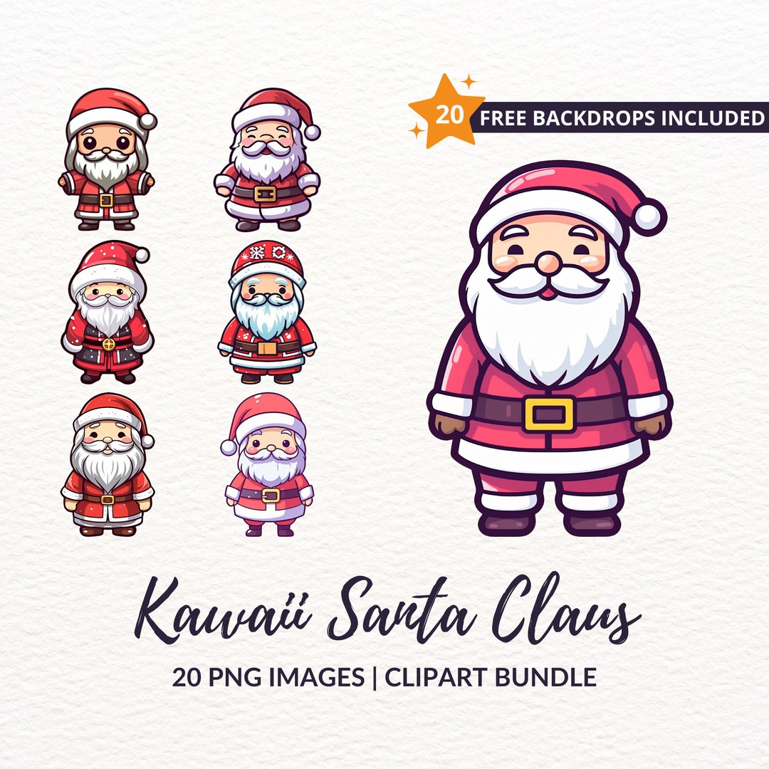 Kawaii Santa Claus Clipart Bundle - 20 Festive Christmas Graphics, Cute ...