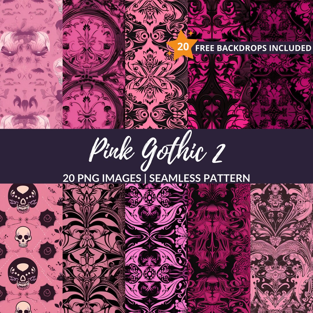 Pink Gothic Seamless Pattern - 20 PNG Halloween Scrapbooking Paper ...